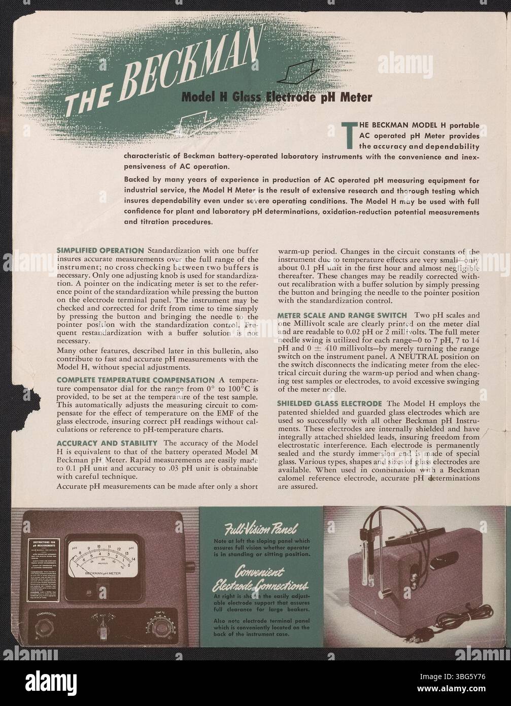A 1950 promotional pamphlet for the Beckman Model H Glass Electrode pH ...