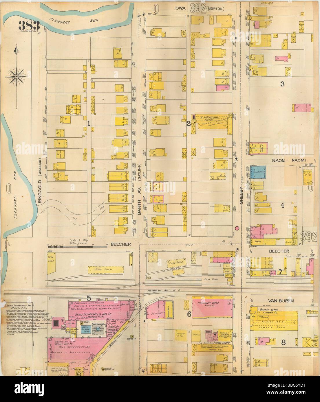 Sanborn Map #383 from 1898 displays the urban features of Indianapolis ...