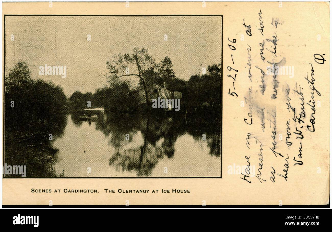 A photographic view from 1906 showing the Olentangy River at Cardington ...
