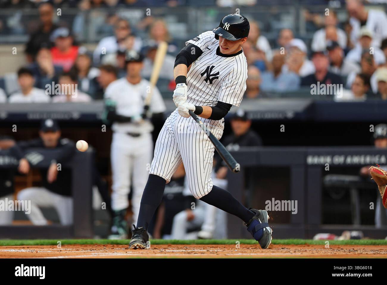 BRONX, NY - JUNE 03: Ben Rice #22 of the New York Yankees at bat during ...