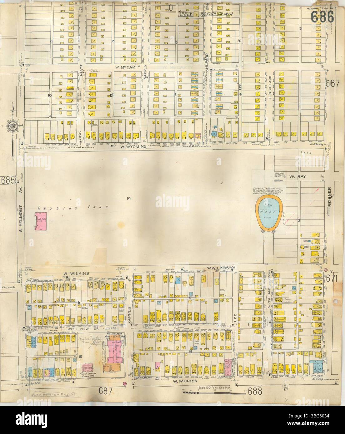 Sanborn Map #686 from 1948 depicts Indianapolis, Indiana, showing ...