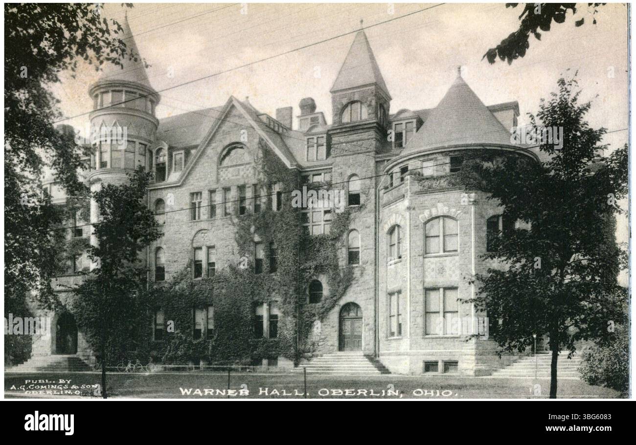 Black and white photograph from 1911 showing Warner Hall, a large stone ...