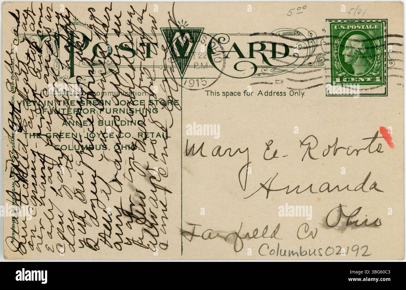 This color postcard displays a model room in the interior decoration section of the Green-Joyce ...