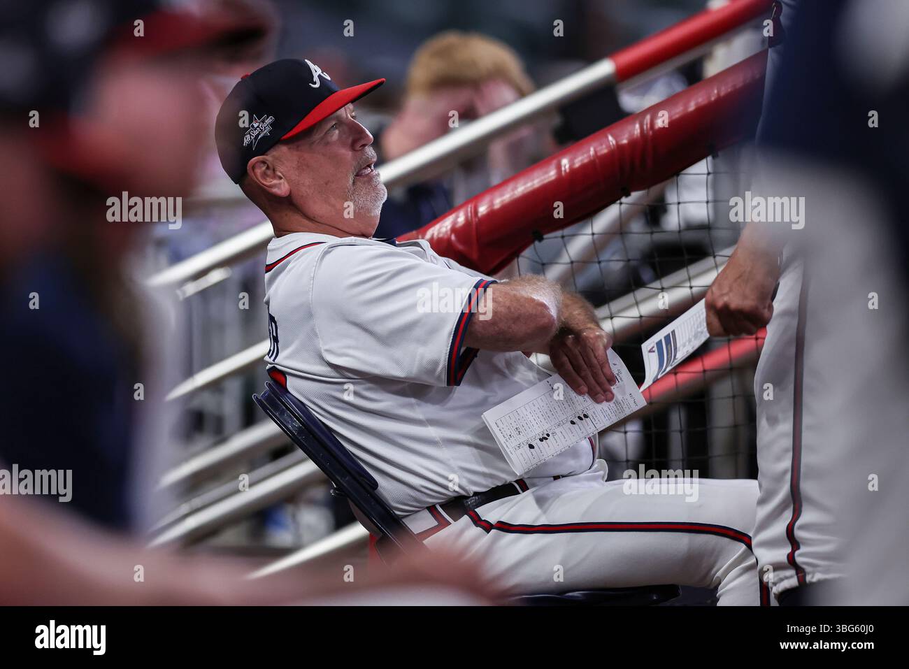 Atlanta Braves manager Brian Snitker reacts during the eighth inning of ...