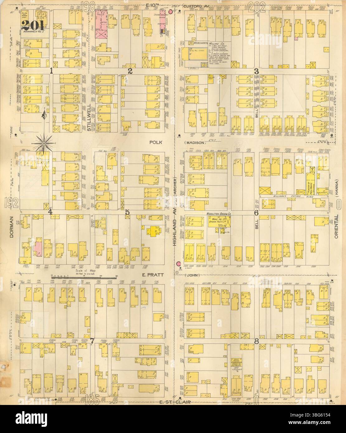 Sanborn Map #201 of Indianapolis, 1898, shows detailed depictions of ...