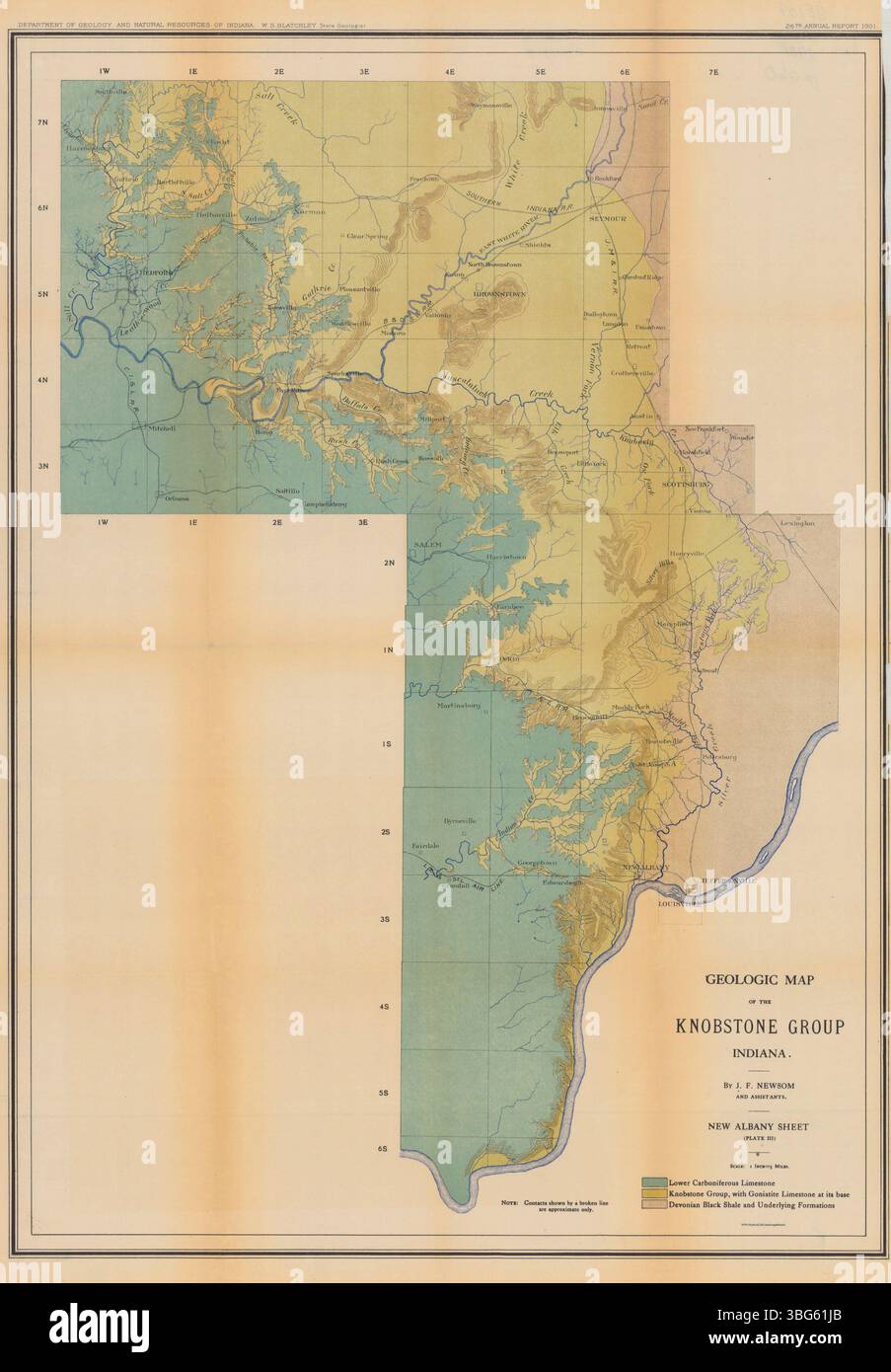 This geologic map of the Knobstone group, Indiana, created in 1901 ...