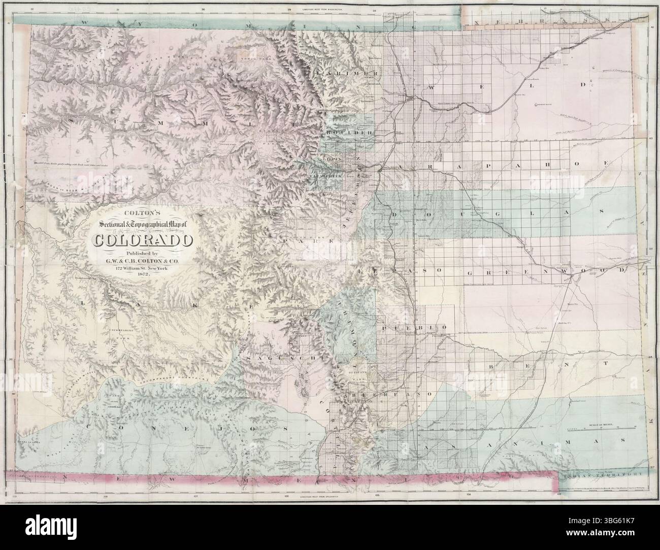 An 1871–1872 sectional and topographical map of Colorado by G ...