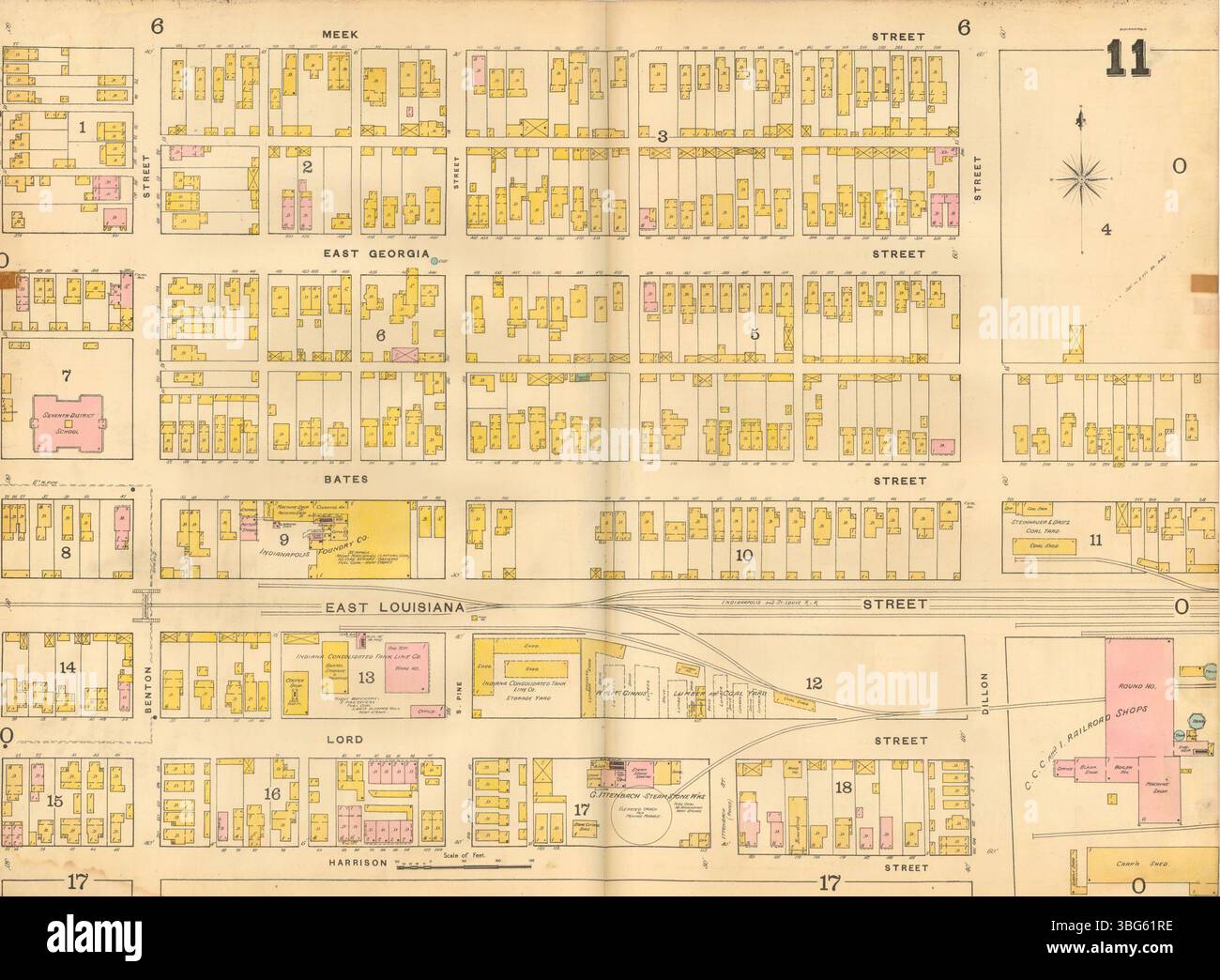 Sanborn sheet 11 (1887) portrays an early Indianapolis neighborhood ...