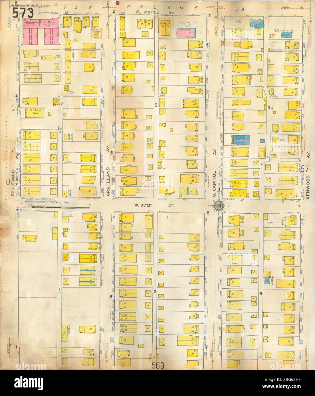 This 1938 Sanborn Map #573 of Indianapolis offers a detailed ...