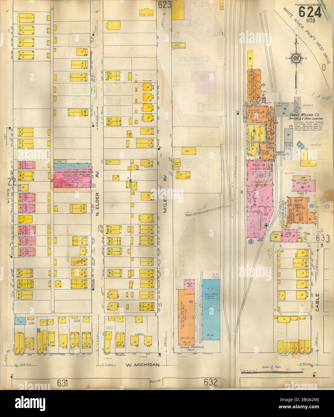 Indianapolis Sanborn Map #624 from 1936 displays detailed information ...