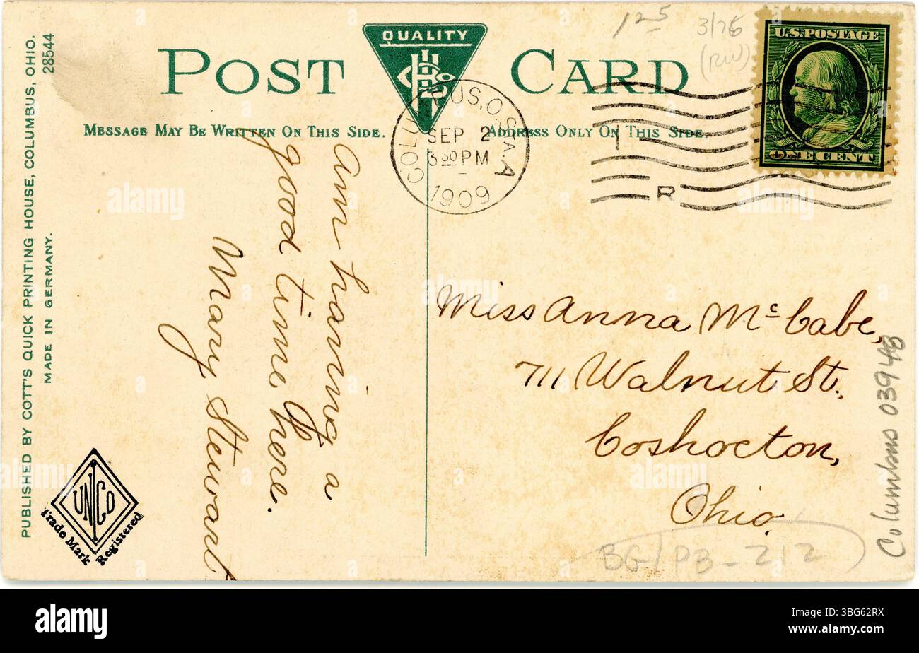 A color postcard showing the first-floor hall of the Carnegie Library ...