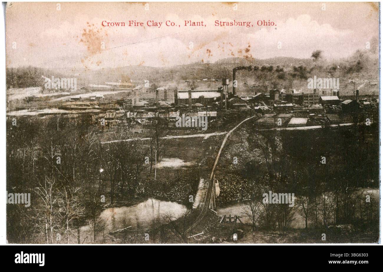 A 1918 black-and-white photograph of the Crown Fire Clay Co. Plant in ...