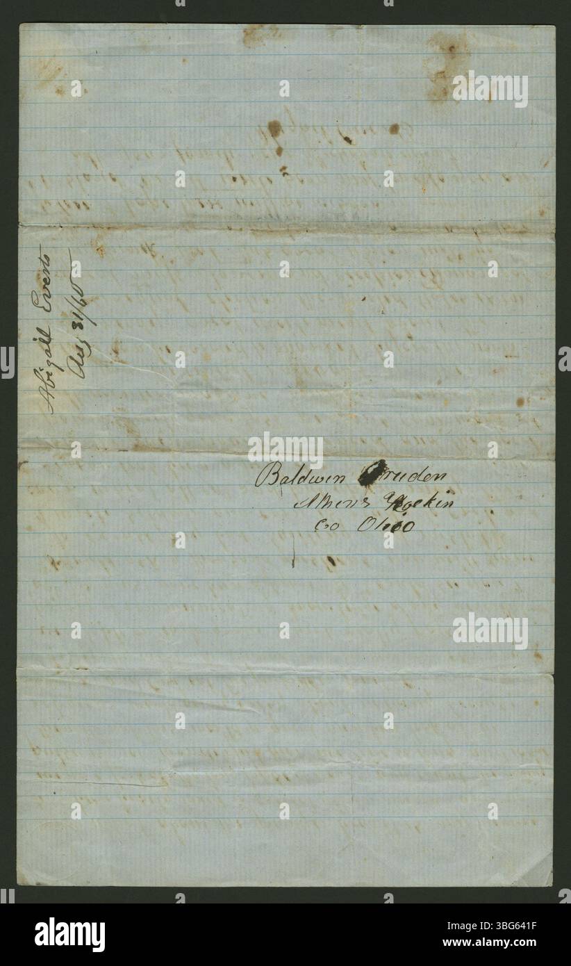 The letter from Abigail Everts to Samuel Pruden, dated August 31, 1860 ...