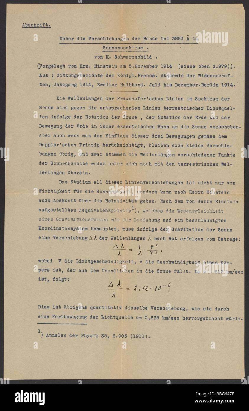 Karl Schwarzschild (1873-1916), a German physicist, discusses his ...