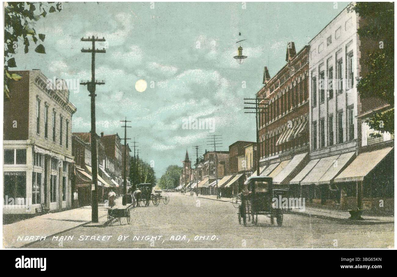 A 1912 image of North Main Street in Ada, Ohio, showing the town at ...