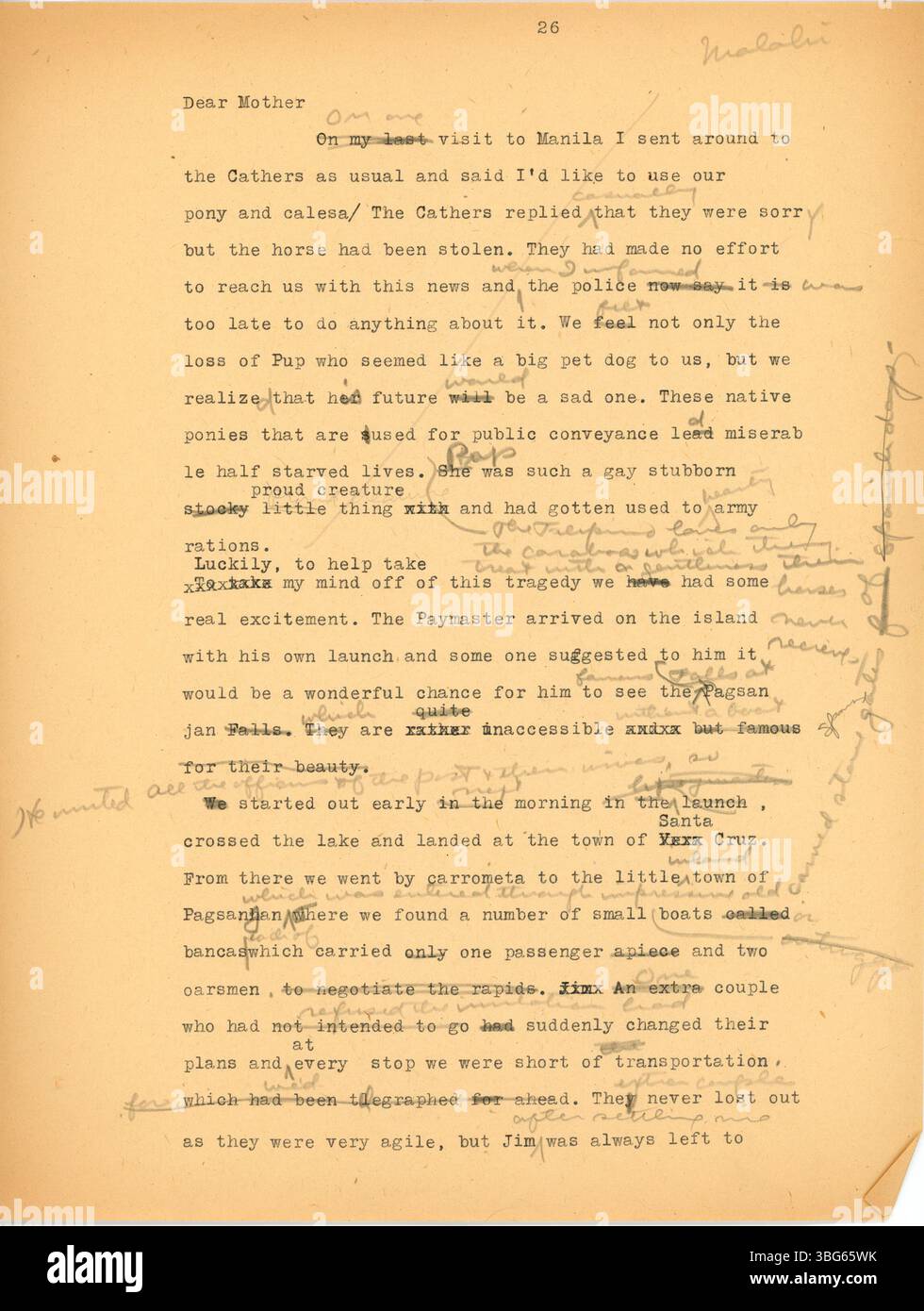 This page contains typed and hand-corrected drafts of letters written ...