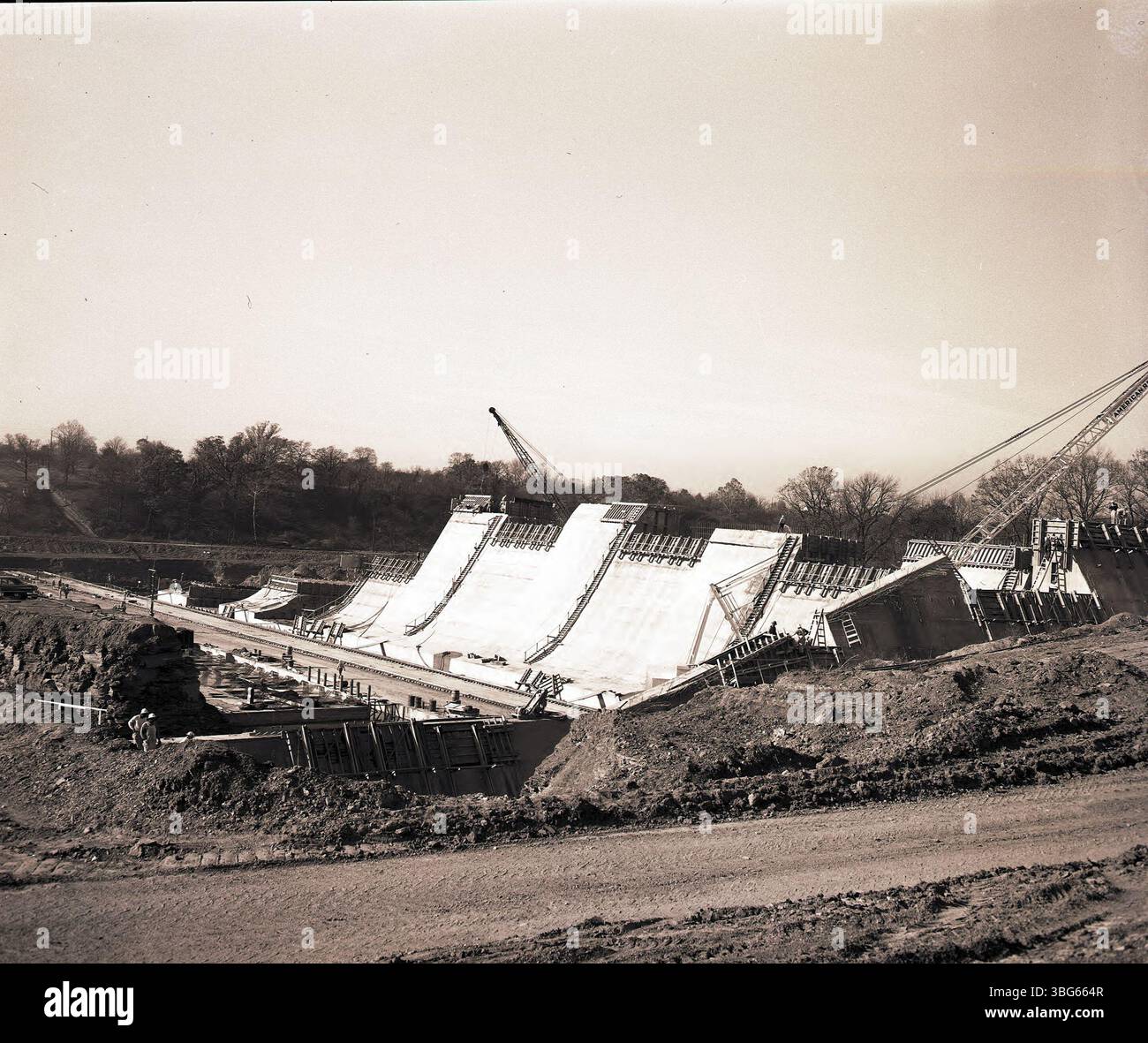 Image of Hoover Dam construction in 1953 showing progress on the ...