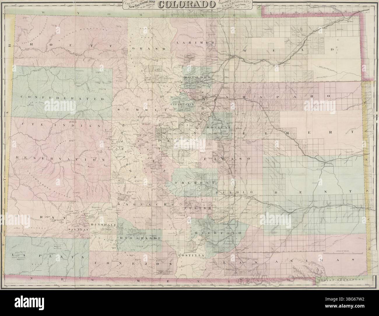 Colton’s sectional map from 1878 shows the state of Colorado divided into sections for easier ...