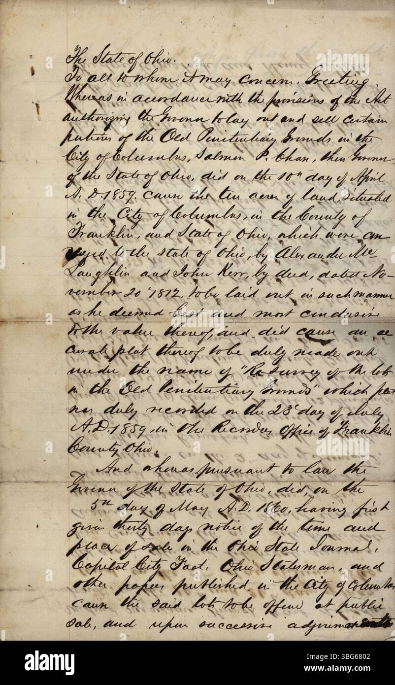 This deed, signed on July 6, 1860, transfers land from the State of ...