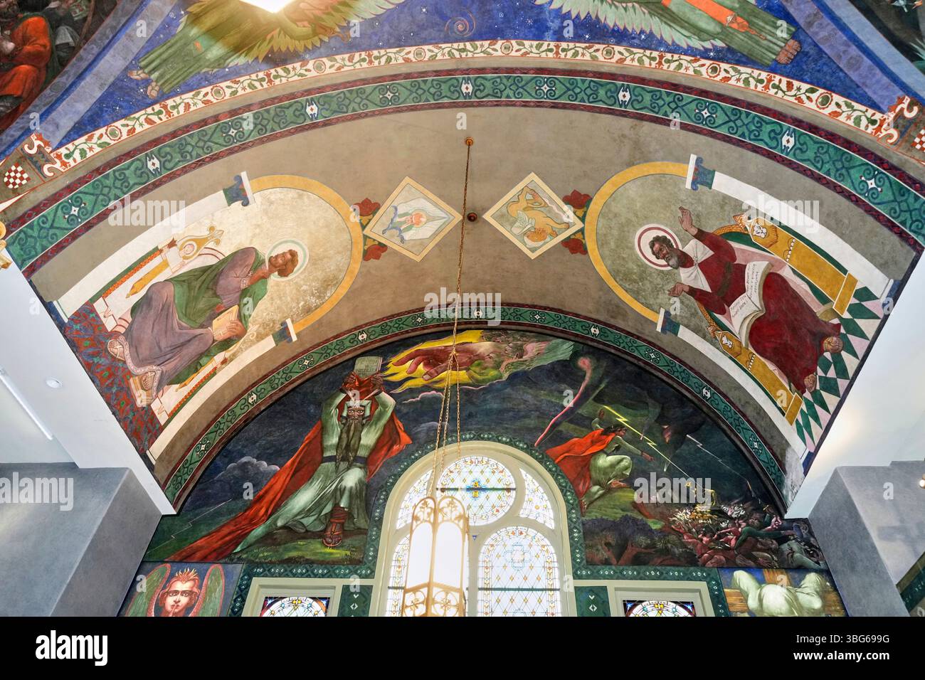 After removal of a 32-foot-high scaffold, a portion of the murals of ...