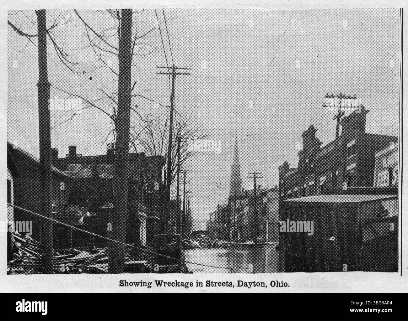 A photographic reproduction of the 1913 flood showing the aftermath of ...
