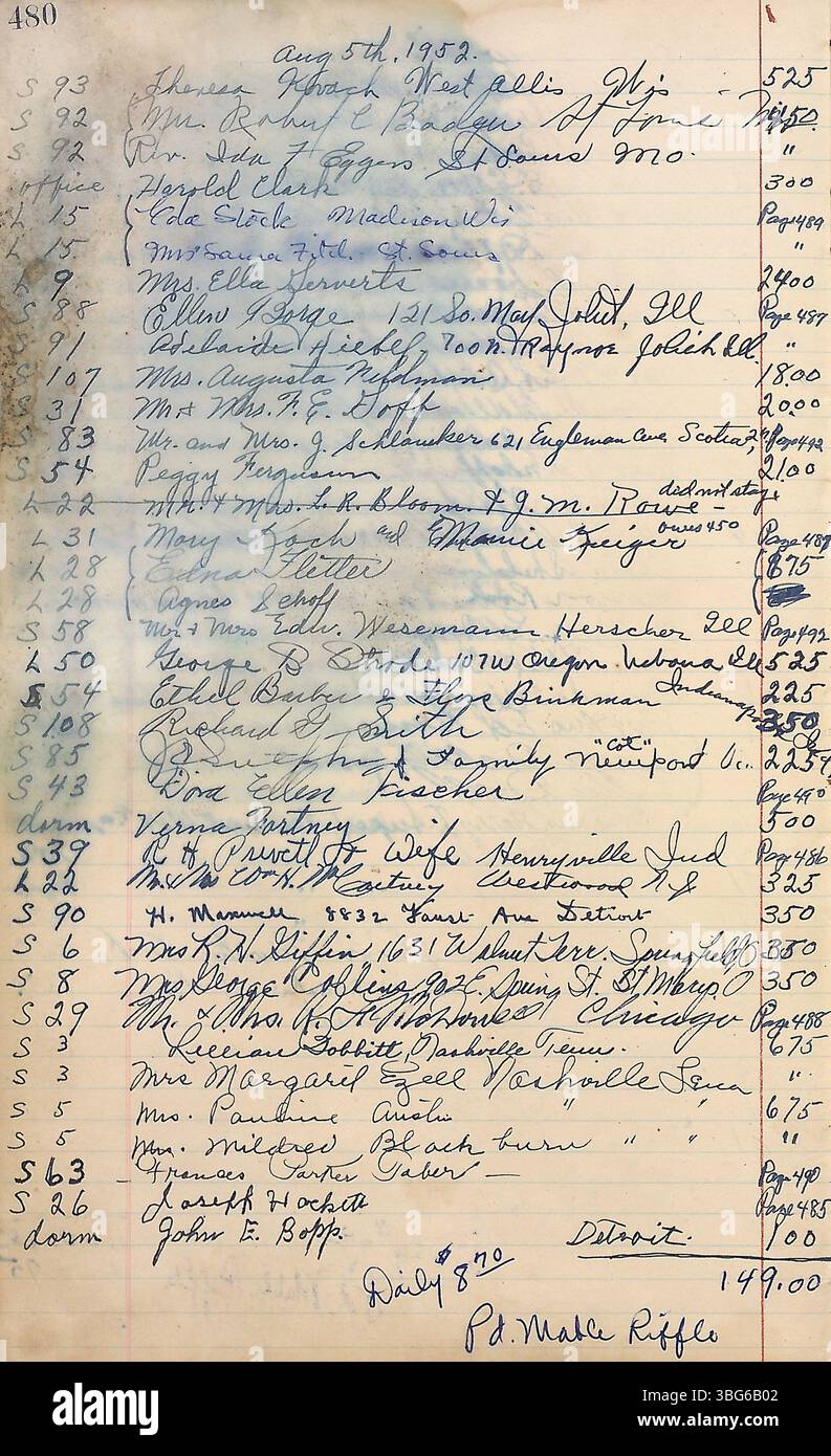 This entry from the Camp Chesterfield hotel ledger from 1950 to 1952 ...