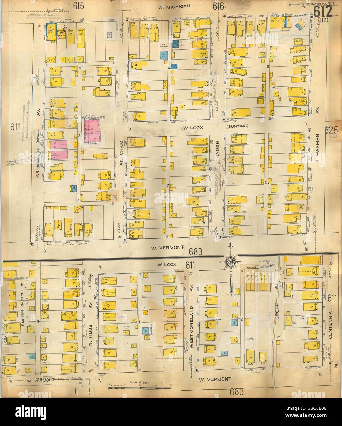 Sanborn Map #612 from 1936 depicts Indianapolis with a focus on the ...