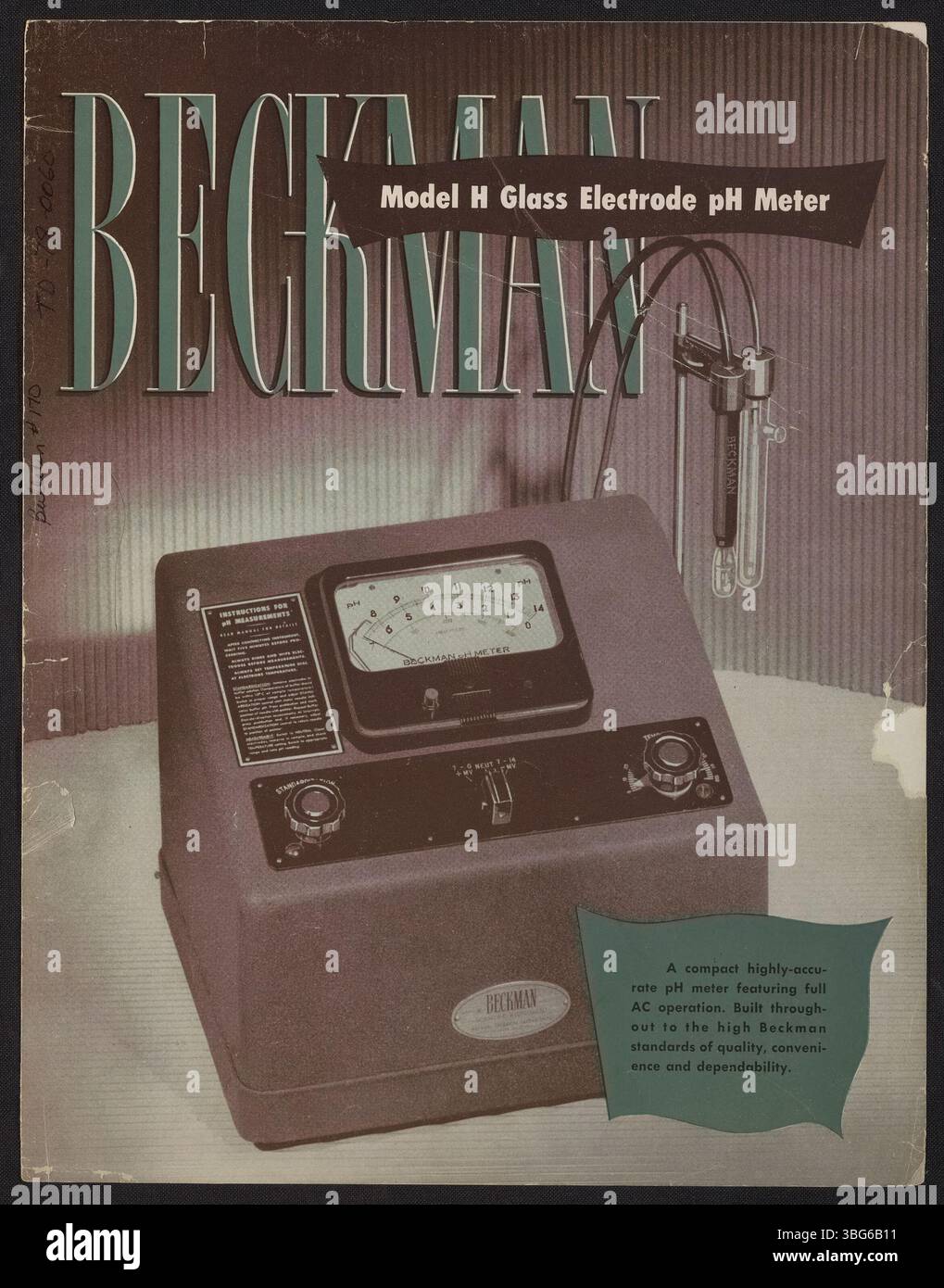 A 1950 promotional pamphlet for the Beckman Model H Glass Electrode pH ...