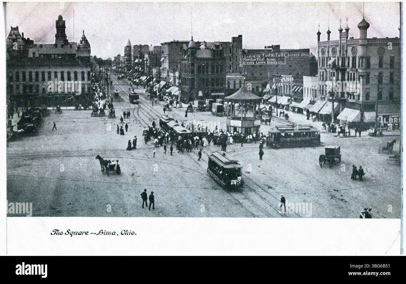 A 1908 photograph of the Square in Lima, Ohio, showing the central area ...