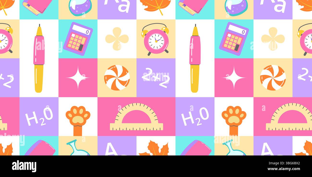 Colorful educational seamless pattern featuring letters, numbers ...