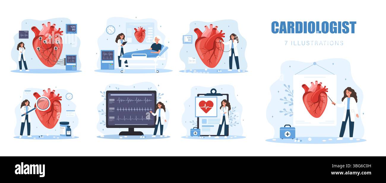 Cardiologist concept. Heart medical diagnosis and treatment. Set of ...