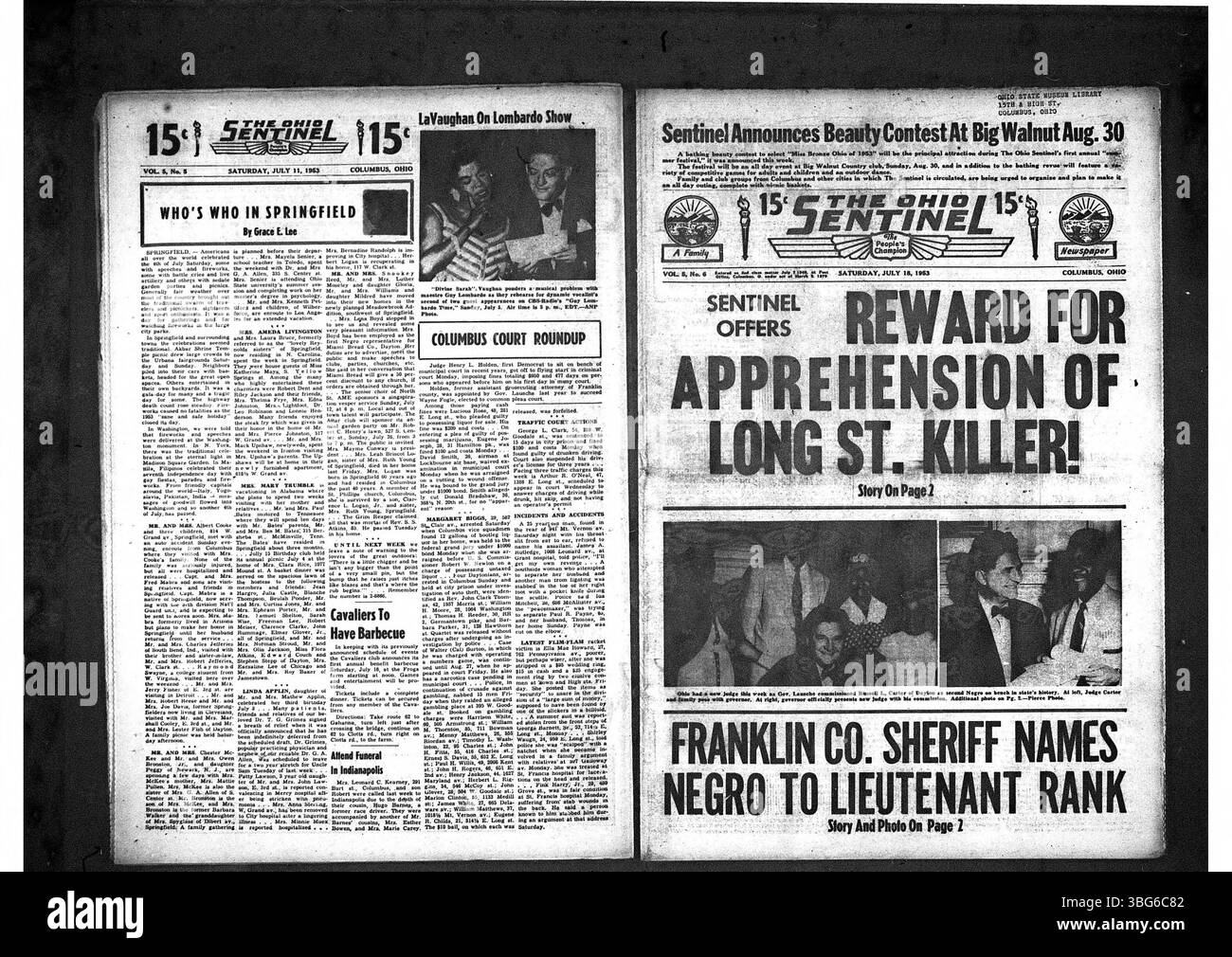 Page 1 of the Ohio Sentinel from July 18, 1953, features major local ...