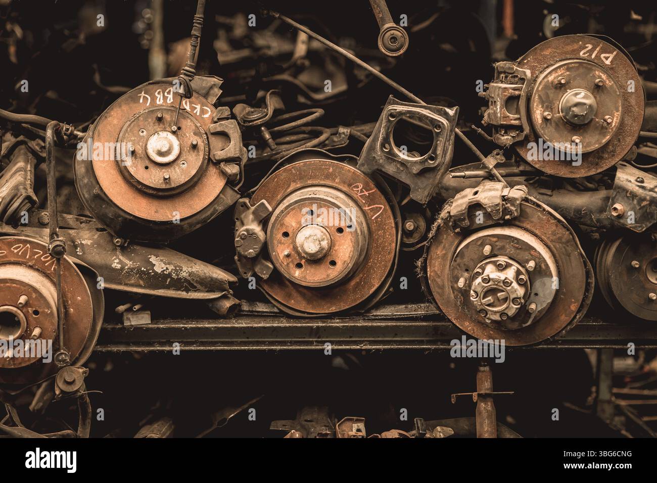 stock pile of used auto parts store for sale recycle, car old disc ...