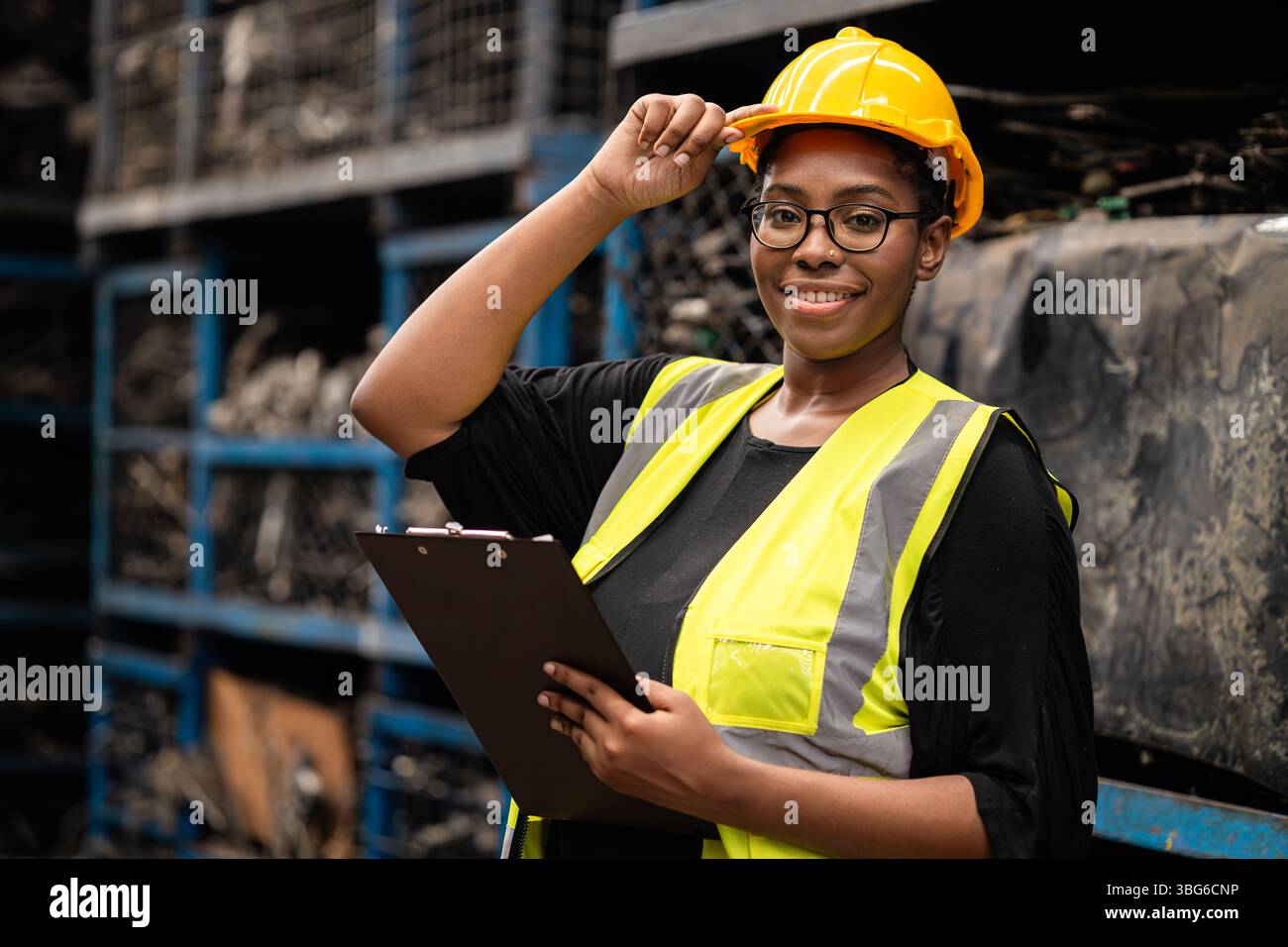 Happy Black African women engineer worker enjoy working in factory ...