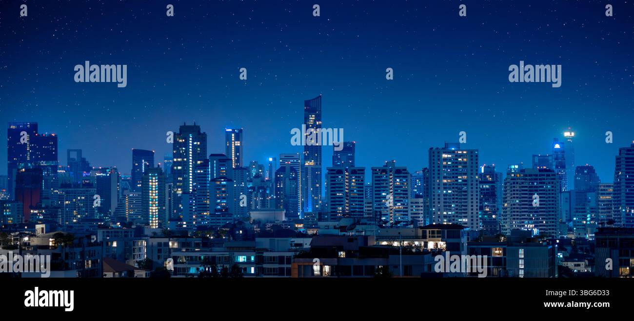 night city skyline in blue color panoramic for modern metro background ...