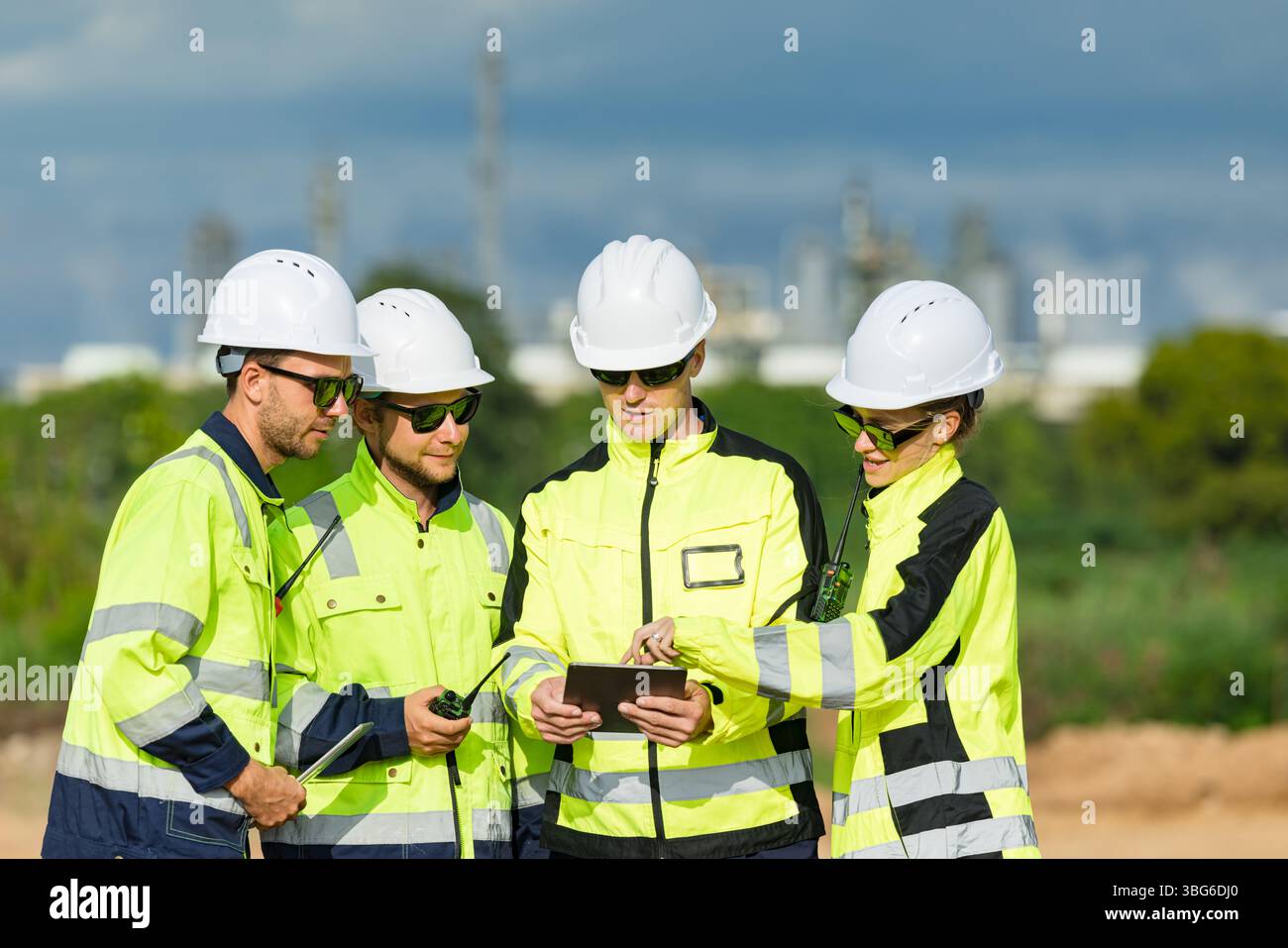 Engineer team project planning outdoor survey team, industry factory ...