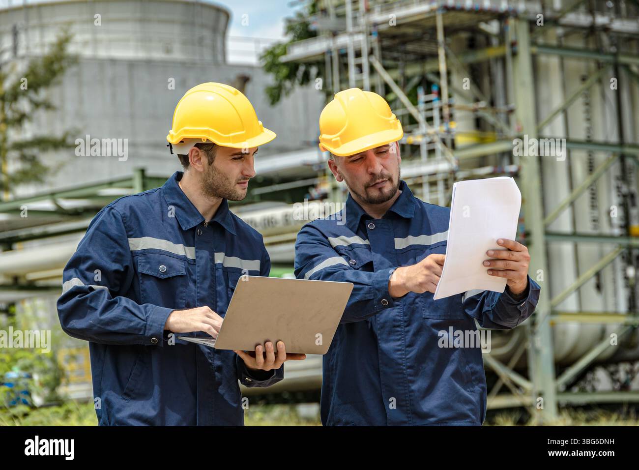 oil and gas refinery petroleum plant worker, working engineer check ...