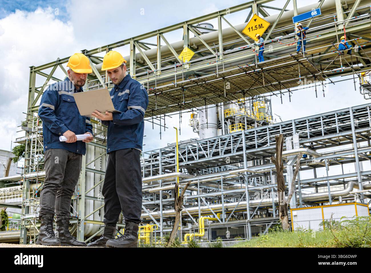 oil and gas refinery petroleum plant worker, working engineer check ...