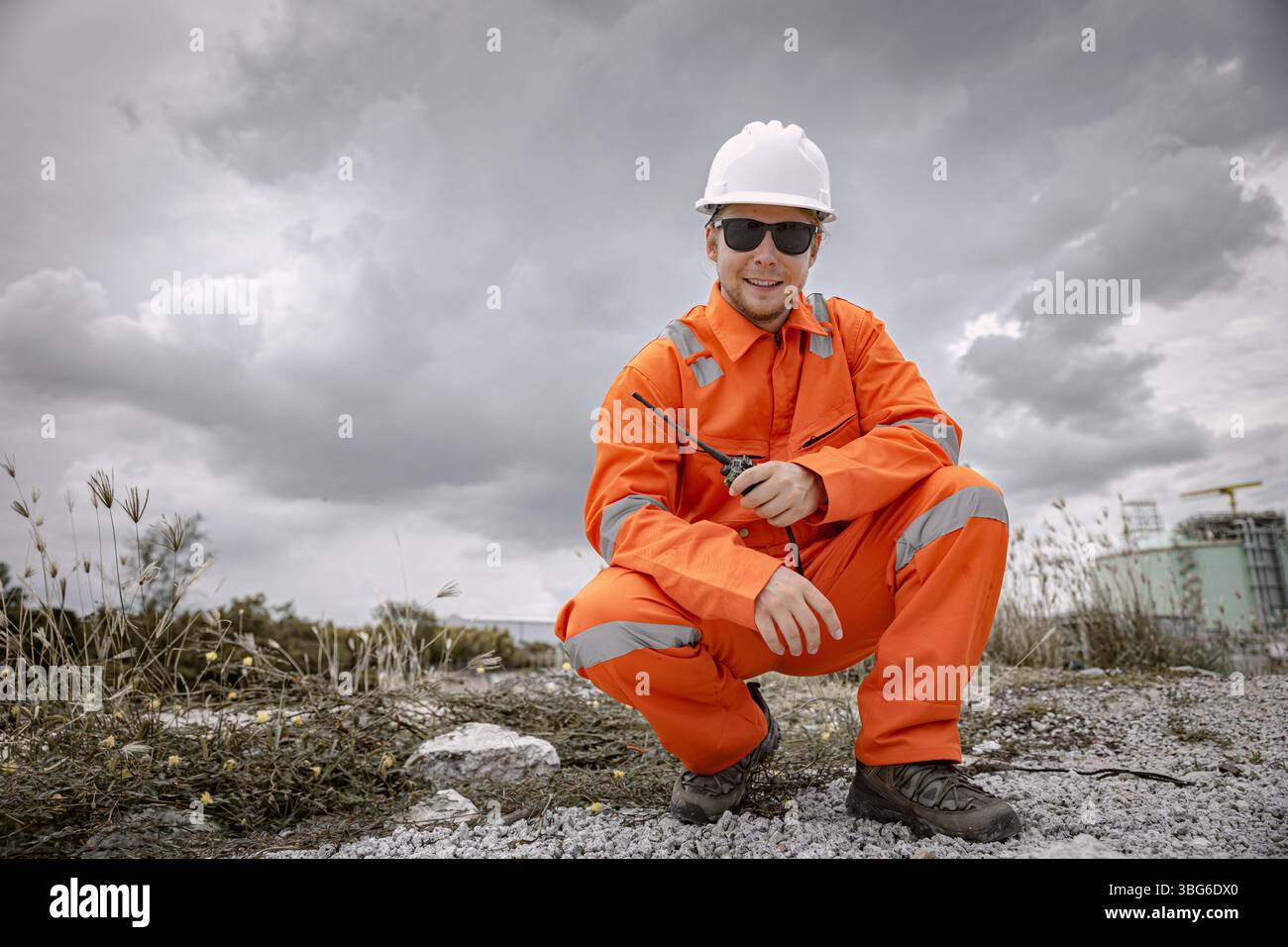 Portrait professional happy smiling Petroleum Caucasian male worker ...