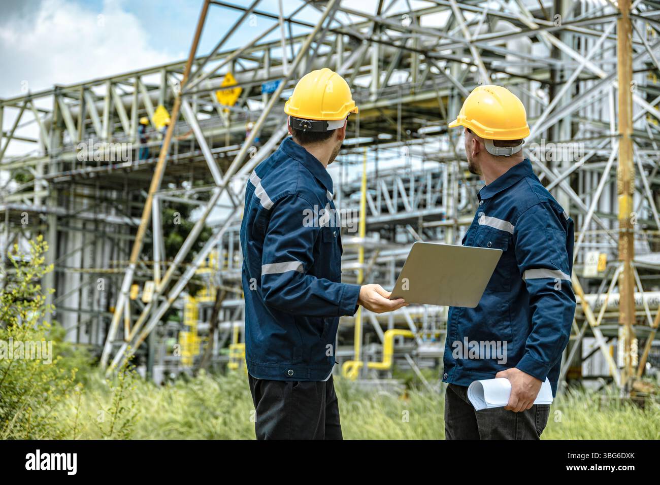 oil and gas refinery petroleum plant worker, working engineer check ...