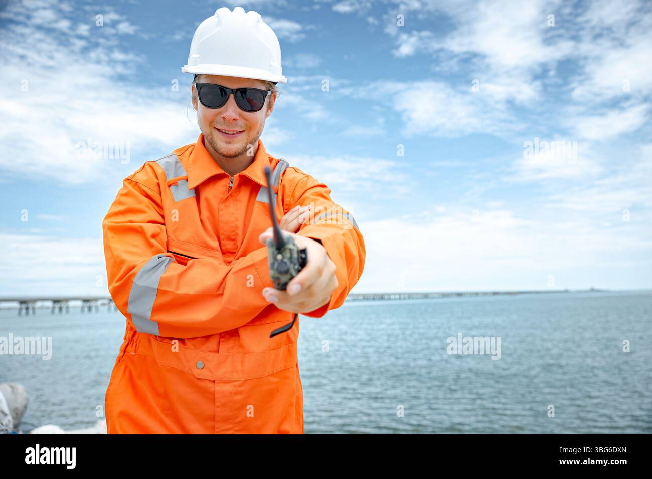 Portrait professional happy smiling Petroleum worker male with safety ...