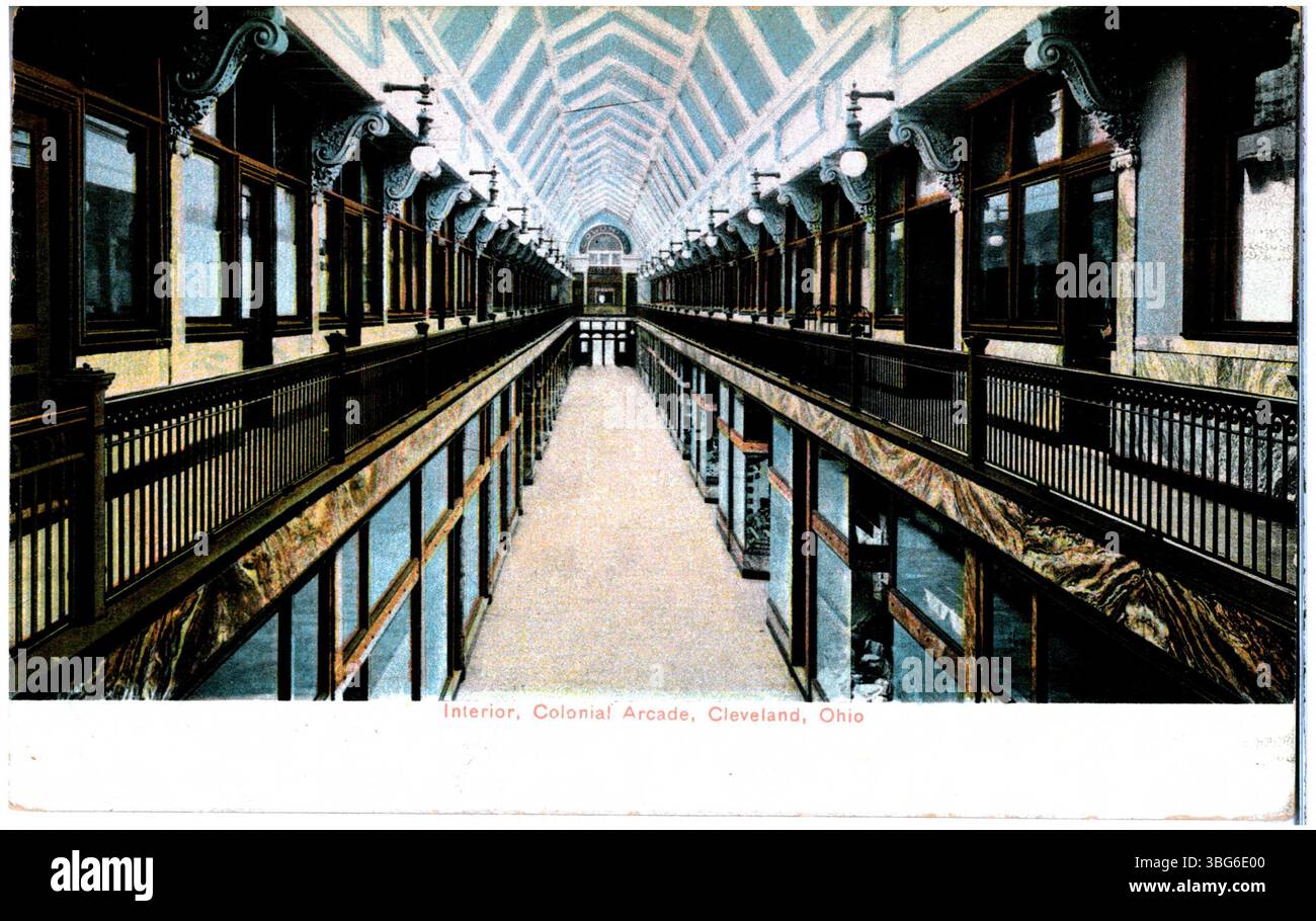 This 1909 photograph shows the interior of Colonial Arcade in Cleveland ...