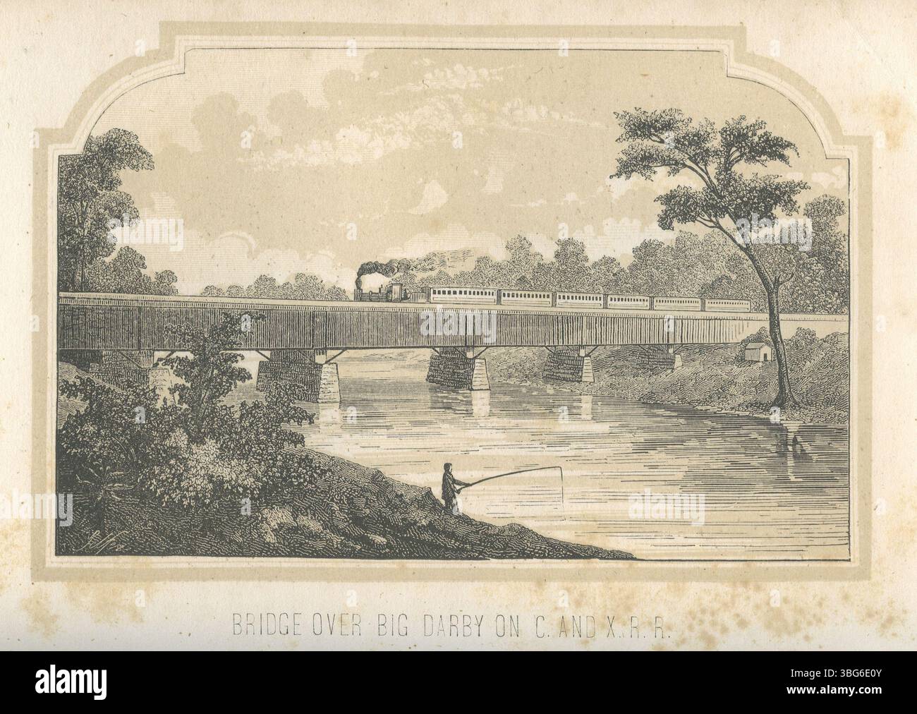 A drawing of the Columbus & Xenia Railroad Bridge over Big Darby Creek ...