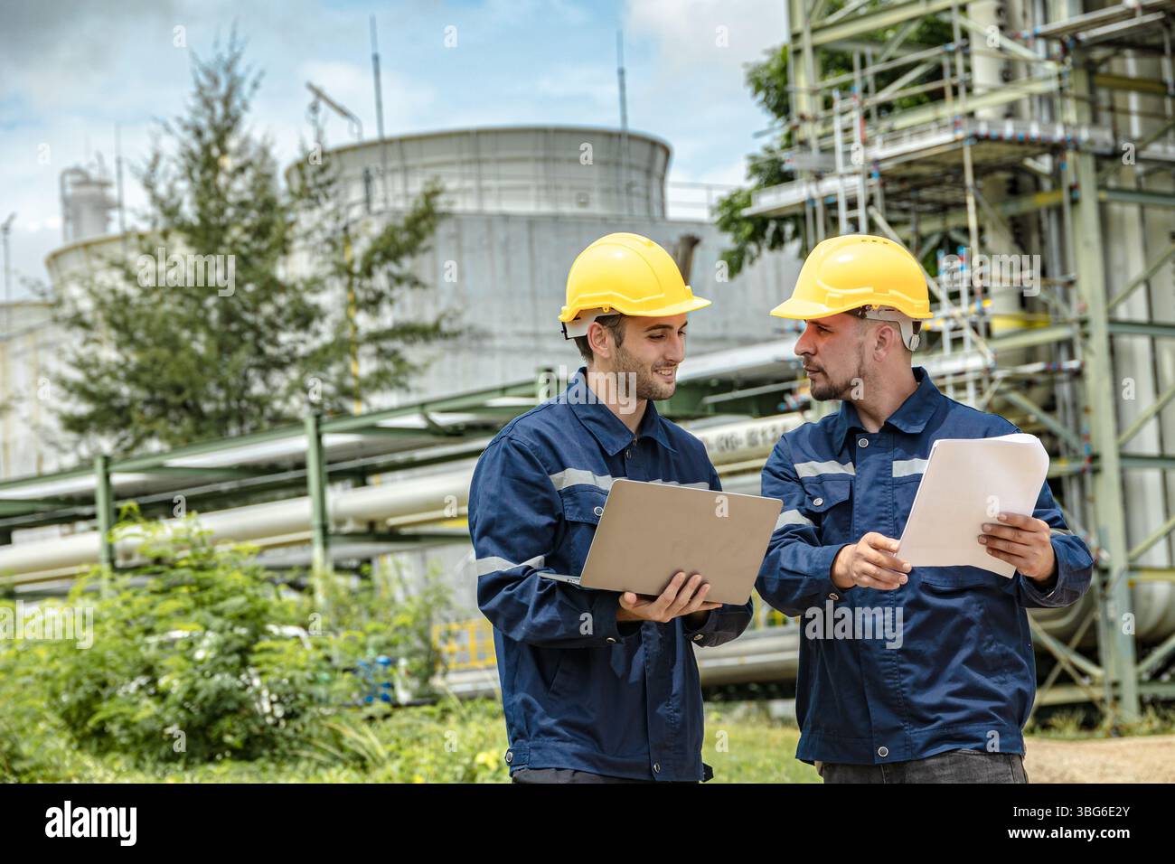 oil and gas refinery petroleum plant worker, working engineer check ...