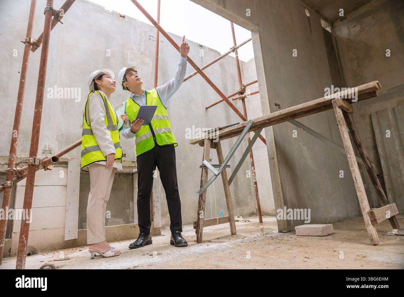 Construction engineer builder working team, Lead architect manager site ...