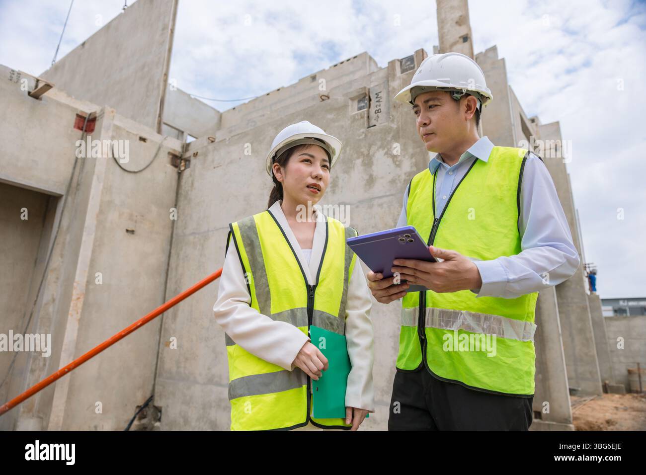 Construction engineer builder working team, Lead architect manager site ...