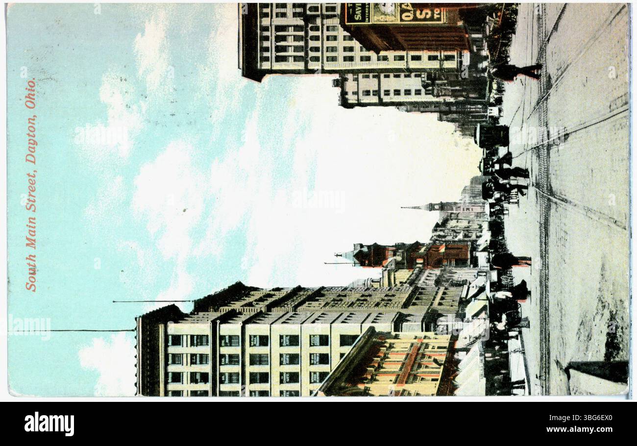 This 1910 image shows a view of South Main Street in Dayton, Ohio ...