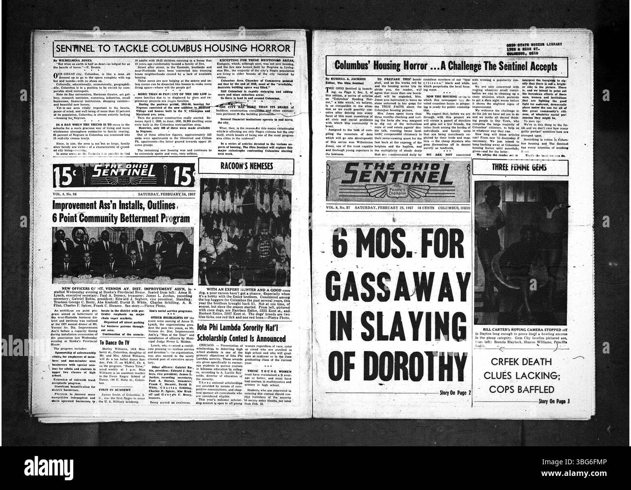Front page of the February 23, 1957 Ohio Sentinel, with headlines on ...
