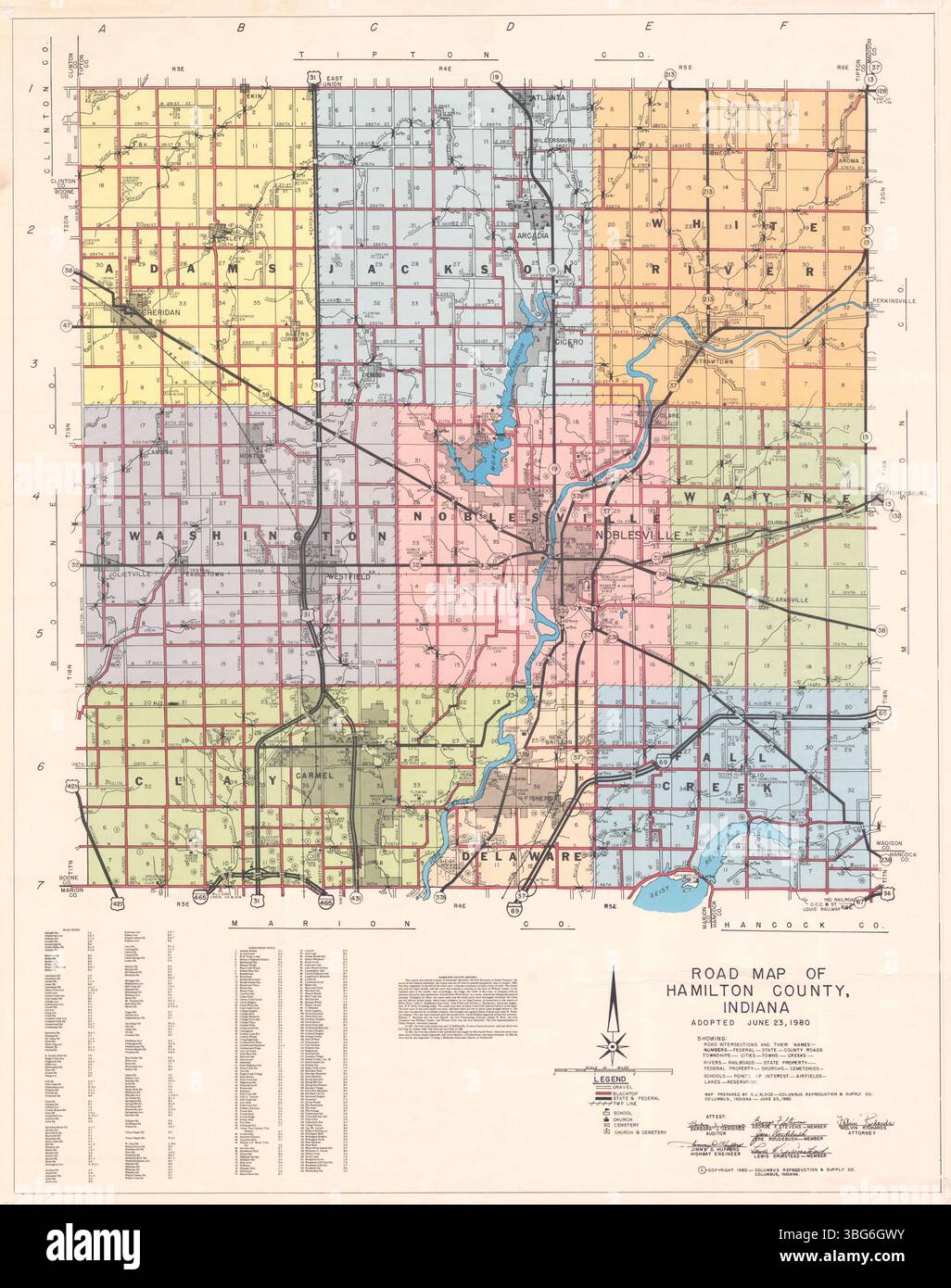This road map of Hamilton County, Indiana, includes detailed roads and ...