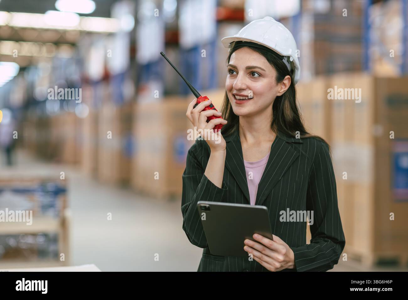 portrait smart logistics business women, female worker with white ...